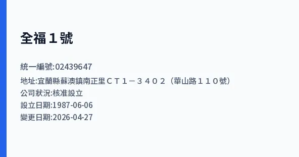 全福1號的照片-統編 02439647(宜蘭縣) 公司登記資料與營業項目詳細圖表