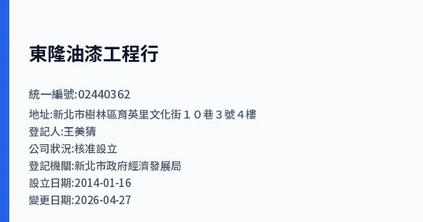 東隆油漆工程行的照片-統編 02440362(新北市) 公司登記資料與營業項目詳細圖表