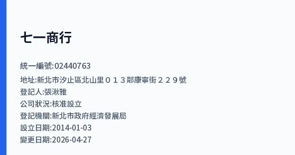 七一商行的照片-統編 02440763(新北市) 公司登記資料與營業項目詳細圖表