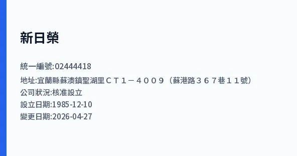 新日榮的照片-統編 02444418(宜蘭縣) 公司登記資料與營業項目詳細圖表