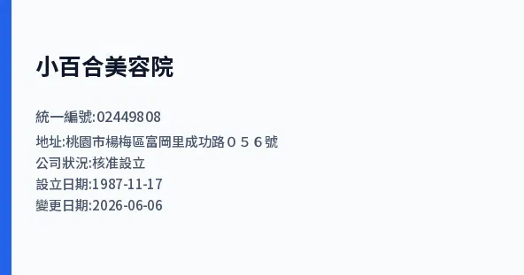 小百合美容院的照片-統編 02449808(桃園市) 公司登記資料與營業項目詳細圖表
