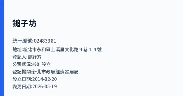 鎚子坊的照片-統編 02483381(新北市) 公司登記資料與營業項目詳細圖表