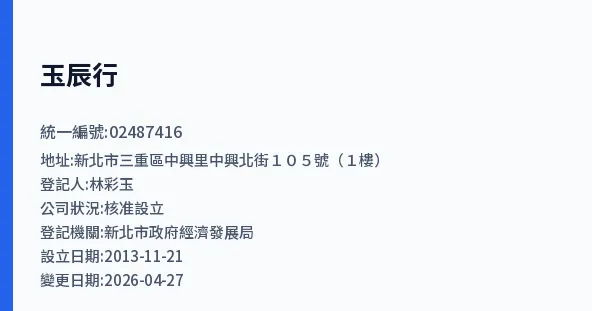 玉辰行的照片-統編 02487416(新北市) 公司登記資料與營業項目詳細圖表