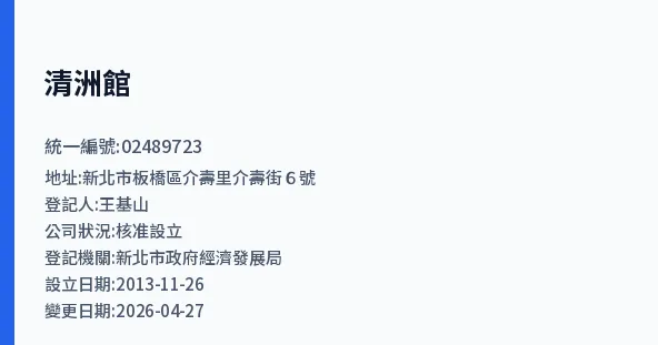 清洲館的照片-統編 02489723(新北市) 公司登記資料與營業項目詳細圖表