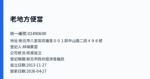 老地方便當的照片-統編 02490600(新北市) 公司登記資料與營業項目詳細圖表