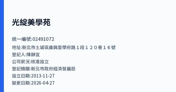 光綻美學苑的照片-統編 02491072(新北市) 公司登記資料與營業項目詳細圖表