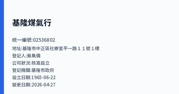 基隆煤氣行的照片-統編 02536802(基隆市) 公司登記資料與營業項目詳細圖表