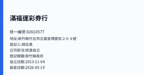 滿福運彩券行的照片-統編 02610577(新竹縣) 公司登記資料與營業項目詳細圖表