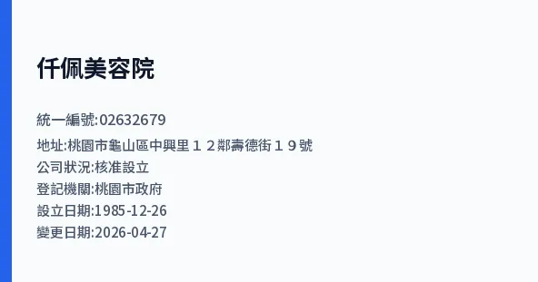 仟佩美容院的照片-統編 02632679(桃園市) 公司登記資料與營業項目詳細圖表