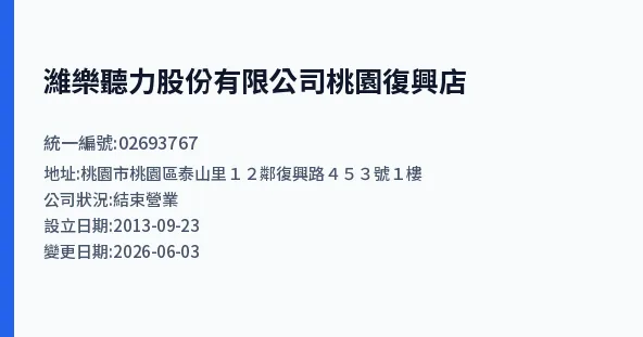 濰樂聽力股份有限公司桃園復興店的照片-統編 02693767(桃園市) 公司登記資料與營業項目詳細圖表