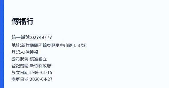 傳福行的照片-統編 02749777(新竹縣) 公司登記資料與營業項目詳細圖表