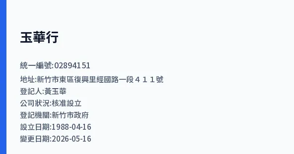 玉華行的照片-統編 02894151(新竹市) 公司登記資料與營業項目詳細圖表