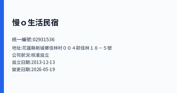 慢o生活民宿的照片-統編 02931536(花蓮縣) 公司登記資料與營業項目詳細圖表