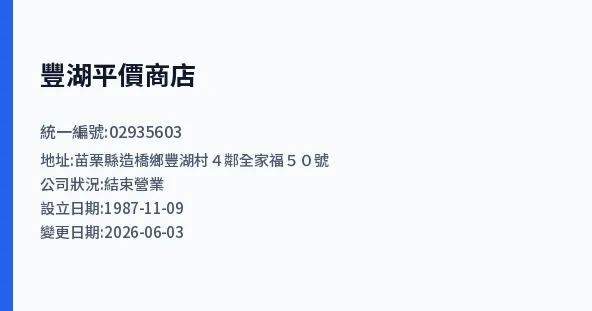 豐湖平價商店的照片-統編 02935603(苗栗縣) 公司登記資料與營業項目詳細圖表