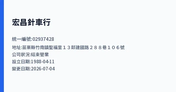 宏昌針車行的照片-統編 02937428(苗栗縣) 公司登記資料與營業項目詳細圖表