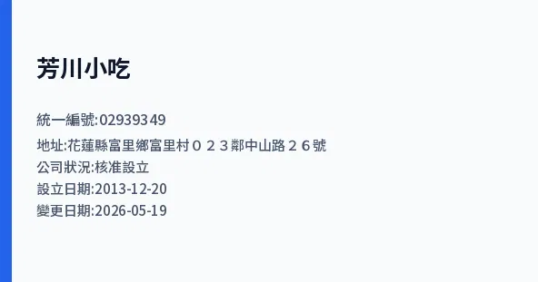 芳川小吃的照片-統編 02939349(花蓮縣) 公司登記資料與營業項目詳細圖表