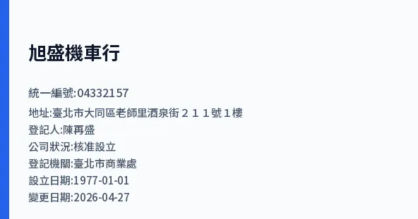 旭盛機車行的照片-統編 04332157(臺北市) 公司登記資料與營業項目詳細圖表