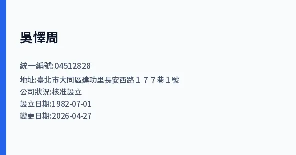 吳懌周的照片-統編 04512828(臺北市) 公司登記資料與營業項目詳細圖表