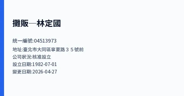 攤販─林定國的照片-統編 04513973(臺北市) 公司登記資料與營業項目詳細圖表