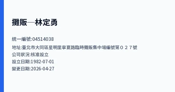 攤販─林定勇的照片-統編 04514038(臺北市) 公司登記資料與營業項目詳細圖表
