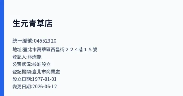 生元青草店的照片-統編 04552320(臺北市) 公司登記資料與營業項目詳細圖表