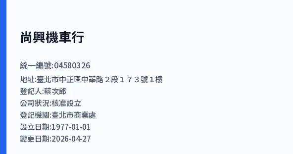 尚興機車行的照片-統編 04580326(臺北市) 公司登記資料與營業項目詳細圖表