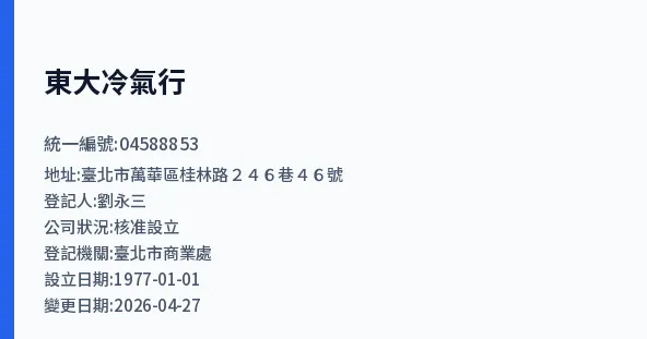 東大冷氣行的照片-統編 04588853(臺北市) 公司登記資料與營業項目詳細圖表