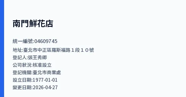 南門鮮花店的照片-統編 04609745(臺北市) 公司登記資料與營業項目詳細圖表