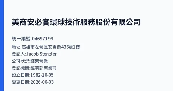 美商安必實環球技術服務股份有限公司的照片-統編 04697199(高雄市) 公司登記資料與營業項目詳細圖表