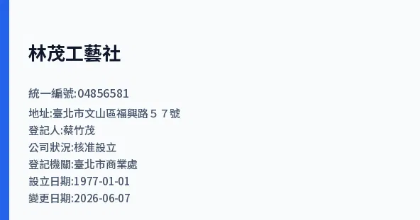 林茂工藝社的照片-統編 04856581(臺北市) 公司登記資料與營業項目詳細圖表