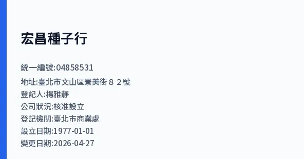 宏昌種子行的照片-統編 04858531(臺北市) 公司登記資料與營業項目詳細圖表