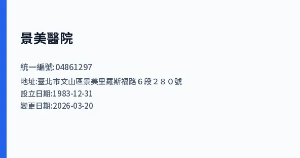 景美醫院的照片-統編 04861297(臺北市) 公司登記資料與營業項目詳細圖表