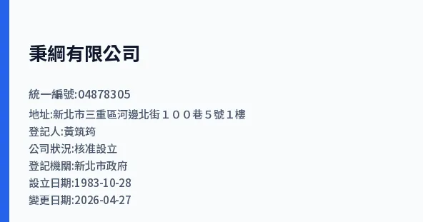 秉綱有限公司的照片-統編 04878305(新北市) 公司登記資料與營業項目詳細圖表