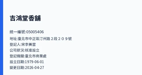 吉鴻堂香舖的照片-統編 05005406(臺北市) 公司登記資料與營業項目詳細圖表