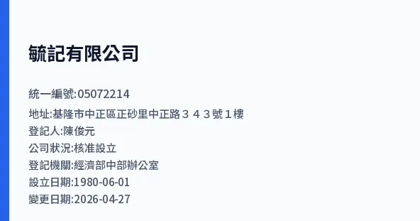 毓記有限公司的照片-統編 05072214(基隆市) 公司登記資料與營業項目詳細圖表