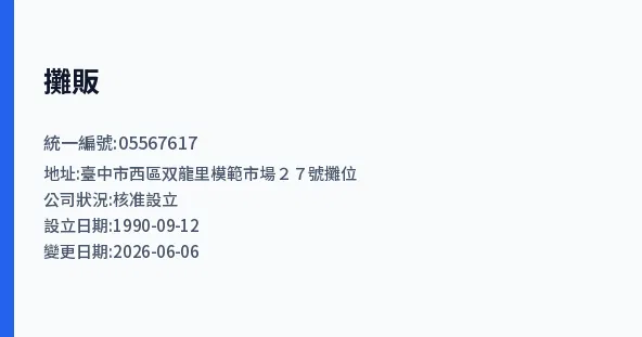 攤販的照片-統編 05567617(臺中市) 公司登記資料與營業項目詳細圖表
