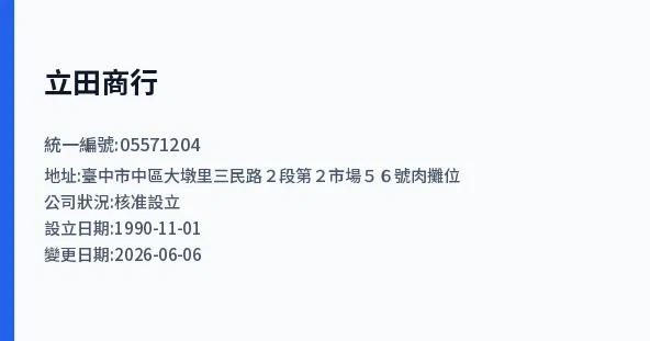 立田商行的照片-統編 05571204(臺中市) 公司登記資料與營業項目詳細圖表