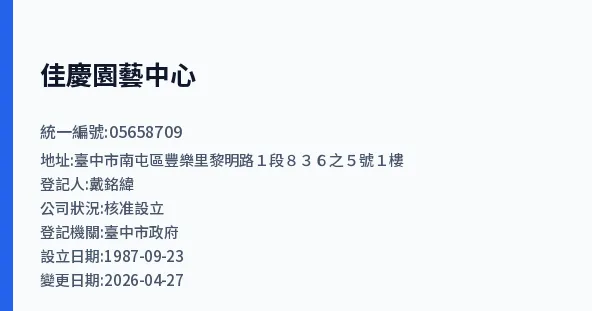 佳慶園藝中心的照片-統編 05658709(臺中市) 公司登記資料與營業項目詳細圖表