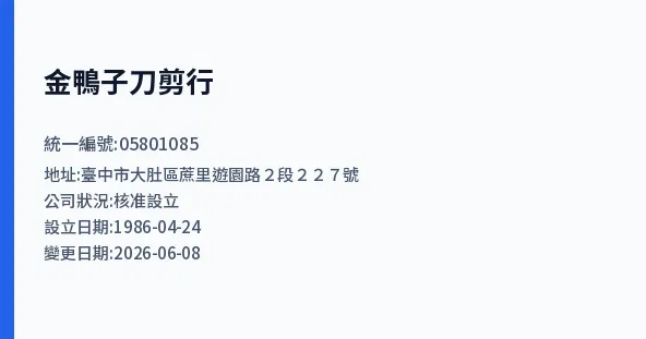 金鴨子刀剪行的照片-統編 05801085(臺中市) 公司登記資料與營業項目詳細圖表