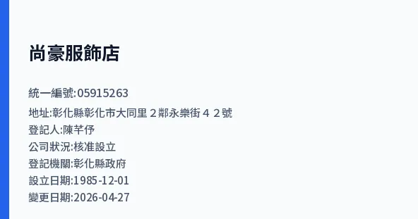 尚豪服飾店的照片-統編 05915263(彰化縣) 公司登記資料與營業項目詳細圖表