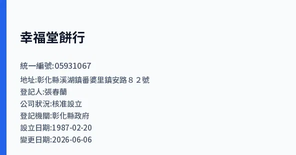 幸福堂餅行的照片-統編 05931067(彰化縣) 公司登記資料與營業項目詳細圖表