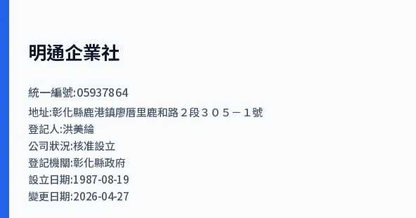 明通企業社的照片-統編 05937864(彰化縣) 公司登記資料與營業項目詳細圖表