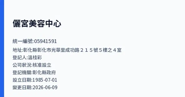 儷宮美容中心的照片-統編 05941591(彰化縣) 公司登記資料與營業項目詳細圖表