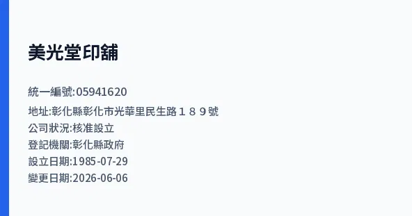 美光堂印舖的照片-統編 05941620(彰化縣) 公司登記資料與營業項目詳細圖表