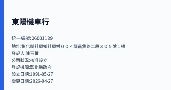 東陽機車行的照片-統編 06001189(彰化縣) 公司登記資料與營業項目詳細圖表