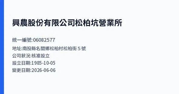 興農股份有限公司松柏坑營業所的照片-統編 06082577(南投縣) 公司登記資料與營業項目詳細圖表