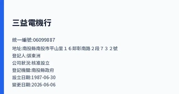 三益電機行的照片-統編 06099887(南投縣) 公司登記資料與營業項目詳細圖表