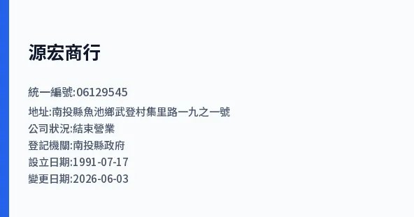 源宏商行的照片-統編 06129545(南投縣) 公司登記資料與營業項目詳細圖表
