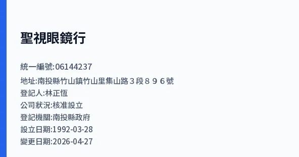 聖視眼鏡行的照片-統編 06144237(南投縣) 公司登記資料與營業項目詳細圖表
