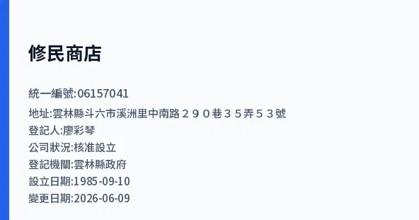 修民商店的照片-統編 06157041(雲林縣) 公司登記資料與營業項目詳細圖表